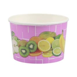 Eisbecher, Pappe - Hartpapier-Eisbecher bedruckt mit Früchte-Motiv - 220ml